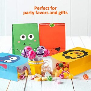 Mocoosy 24 Pieces Animal Party Favor Bags - Kids Goodie Bags for Birthday Party, Animal Candy Treat Bags Colorful Party Paper Gift Bags for Jungle Safari Theme Birthday Party Baby Shower Supplies