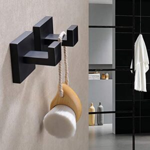 TASTOS Bath Towel Hooks Matte Black, 2 Pack Stainless Steel Robe Coat and Clothes Hook, Heavy Duty Wall Hook for Bathroom & Kitchen, Modern Square Style Wall Mounted (Black)