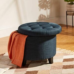 FIRST HILL FHW Round Storage Ottoman with Removable Lid Blue fabric