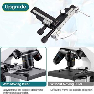 Microscope for Kid Student Adult, 100X-2000X Compound Monocular Microscope with Mechanical Platform Slides Set, Phone Adapter for School Home Education