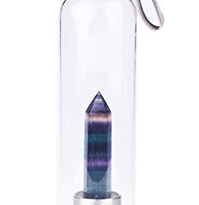 ChezMax Crystal Glass Water Bottle Energy Quartz Gemstone Water Bottle with Changeable Natural Crystal Center for Healing and Wellness