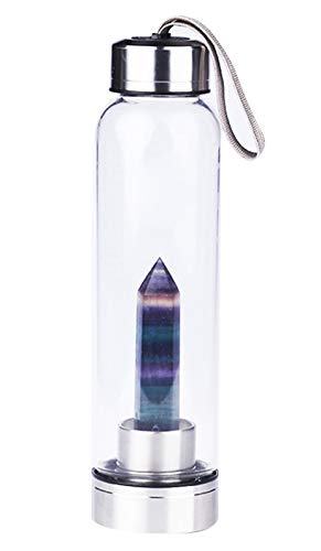 ChezMax Crystal Glass Water Bottle Energy Quartz Gemstone Water Bottle with Changeable Natural Crystal Center for Healing and Wellness