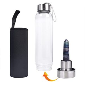 ChezMax Crystal Glass Water Bottle Energy Quartz Gemstone Water Bottle with Changeable Natural Crystal Center for Healing and Wellness