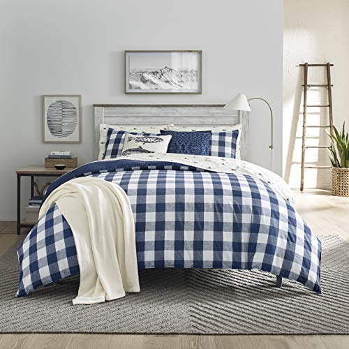 Eddie Bauer - Queen Comforter Set, Reversible Cotton Bedding with Matching Shams, Stylish Plaid Home Decor (Lakehouse Blue, Queen)