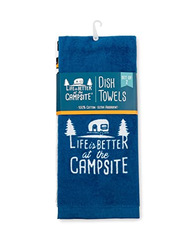 Camco Life is Better at The Campsite RV Dish Towel Set - Perfect for Drying Hands and Dishes - Includes a Set of (2) Towels - 27-Inches x 16-1/2-Inches (53301)