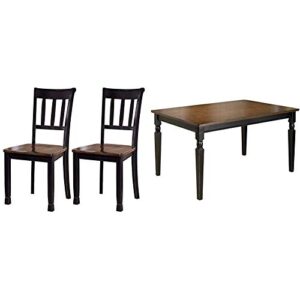 ashley furniture signature design - owingsville dining room side chair - latter back - set of 2 - black-brown & owingsville rectangular dining room table - casual style - black/brown