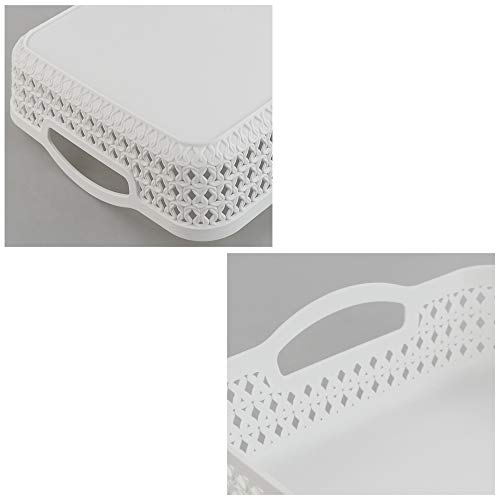 HOMMP White Plastic Storage Basket Tray, Pack for 6 (Large)