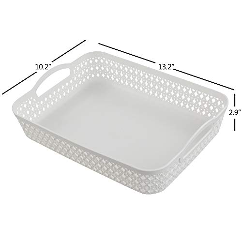 HOMMP White Plastic Storage Basket Tray, Pack for 6 (Large)