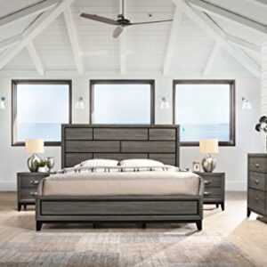 Roundhill Furniture Stout Panel Queen Size Bedroom Set with Bed, Dresser, Mirror, 2 Night Stands, Chest, Grey