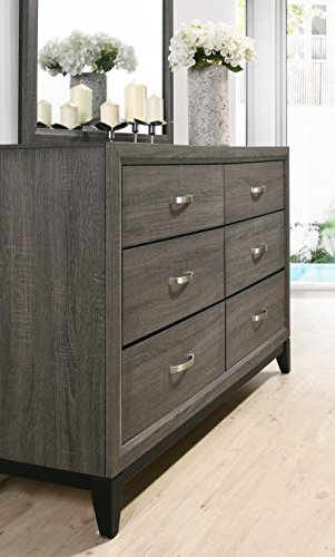 Roundhill Furniture Stout Panel Queen Size Bedroom Set with Bed, Dresser, Mirror, 2 Night Stands, Chest, Grey