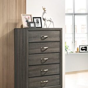 Roundhill Furniture Stout Panel Queen Size Bedroom Set with Bed, Dresser, Mirror, 2 Night Stands, Chest, Grey