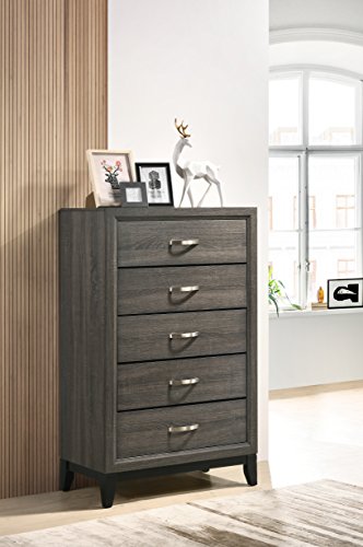 Roundhill Furniture Stout Panel Queen Size Bedroom Set with Bed, Dresser, Mirror, 2 Night Stands, Chest, Grey