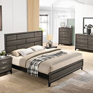 Roundhill Furniture Stout Panel Queen Size Bedroom Set with Bed, Dresser, Mirror, 2 Night Stands, Chest, Grey