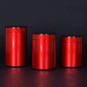 HEALLILY 3PCS Tea Canisters Tin Portable Tea Caddy Coffee Storage Jars Sugar Bowl Spices Condiment Pots Container with Sealed Lid for Tea Storage (Red Size 125)