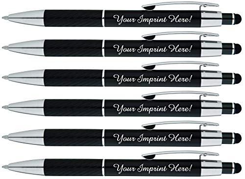 Customized Pens with Stylus - The Prestige Metal Pen - Custom Printed Name Pens with Black Ink Personalized & Imprinted with Logo or Message -Great Gift Ideas- FREE PERSONALIZATION - 6 pack (Black)