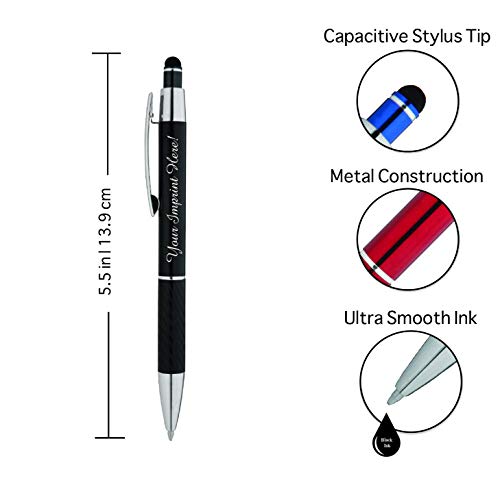 Customized Pens with Stylus - The Prestige Metal Pen - Custom Printed Name Pens with Black Ink Personalized & Imprinted with Logo or Message -Great Gift Ideas- FREE PERSONALIZATION - 6 pack (Black)