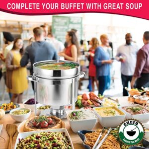 7 Qt Marmite Soup Chafer with 6 Oz ladel Stainless Steel Buffet Set Warmer for Any Event or Party - Commercial Grade CHEFQ