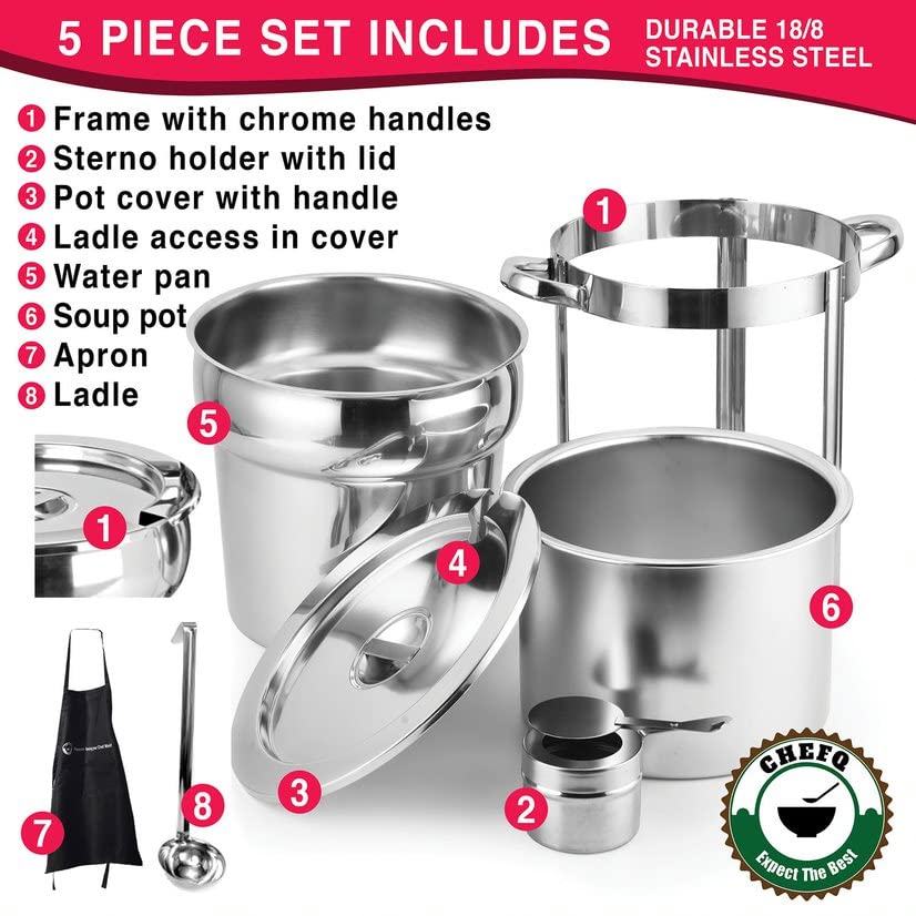 7 Qt Marmite Soup Chafer with 6 Oz ladel Stainless Steel Buffet Set Warmer for Any Event or Party - Commercial Grade CHEFQ