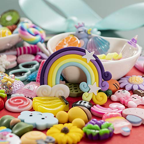 WINTING Not for croc,100pcs Slime Charms,Plastic Flatback Charms and Containers Mixed Candy Cake Sweets Resin Cabochons for DIY Crafts, Scrapbooking, Jewelry Making(mix)