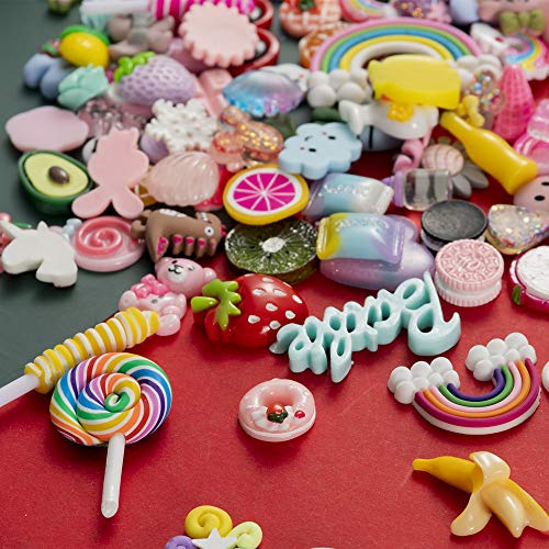 WINTING Not for croc,100pcs Slime Charms,Plastic Flatback Charms and Containers Mixed Candy Cake Sweets Resin Cabochons for DIY Crafts, Scrapbooking, Jewelry Making(mix)