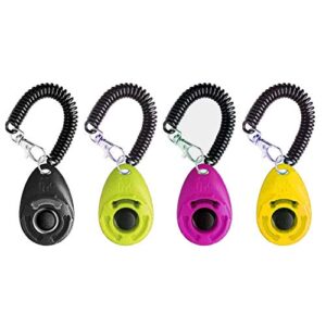 dog training clicker with wrist strap - oyefly durable lightweight easy to use, pet training clicker for cats puppy birds horses. perfect for behavioral training 4-pack (4colour)