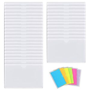 gydandir 32 pack self-adhesive index card pockets top open crystal clear plastic card holder suitable for organizing and protecting 3x5 inches index cards, business cards, photo, label and planner