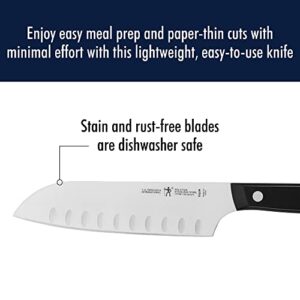 HENCKELS Solution Razor-Sharp 5.5-inch Hollow Edge Santoku Knife, German Engineered Informed by 100+ Years of Mastery, Black/Stainless Steel