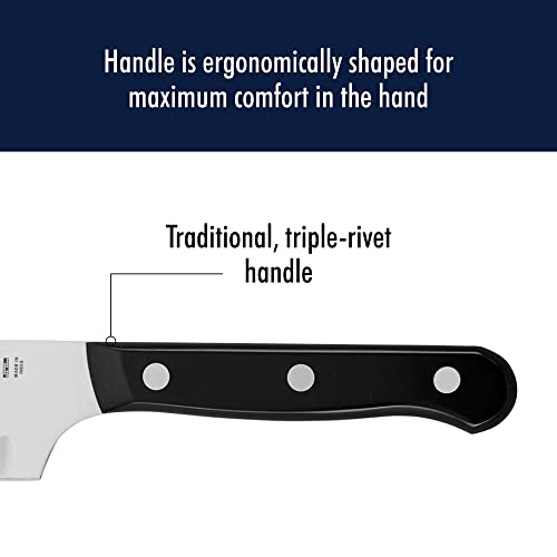 HENCKELS Solution Razor-Sharp 5.5-inch Hollow Edge Santoku Knife, German Engineered Informed by 100+ Years of Mastery, Black/Stainless Steel