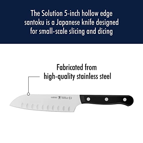 HENCKELS Solution Razor-Sharp 5.5-inch Hollow Edge Santoku Knife, German Engineered Informed by 100+ Years of Mastery, Black/Stainless Steel