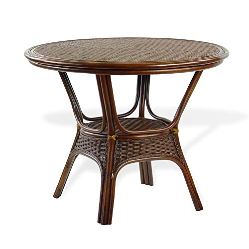 Alexa Round Dining Table Dark Walnut Color Natural Rattan Wicker Handmade Design