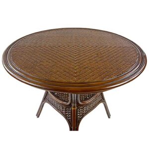 Alexa Round Dining Table Dark Walnut Color Natural Rattan Wicker Handmade Design