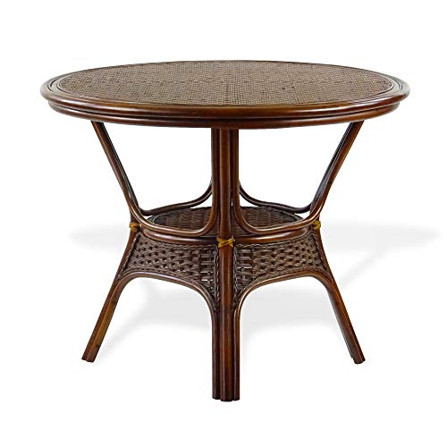 Alexa Round Dining Table Dark Walnut Color Natural Rattan Wicker Handmade Design