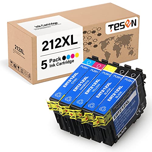 TESEN Remanufactured 212XL Ink Cartridge Replacement for Epson T212 T212XL 212 XL to use with Expression Home XP-4100 XP-4105 Workforce WF-2850 WF-2830 Printer 5 Pack