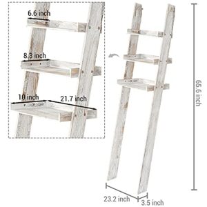 MyGift Over-The-Toilet Storage Shelves, 3-Tier Rustic Whitewashed Wood Leaning Bathroom Ladder Shelf