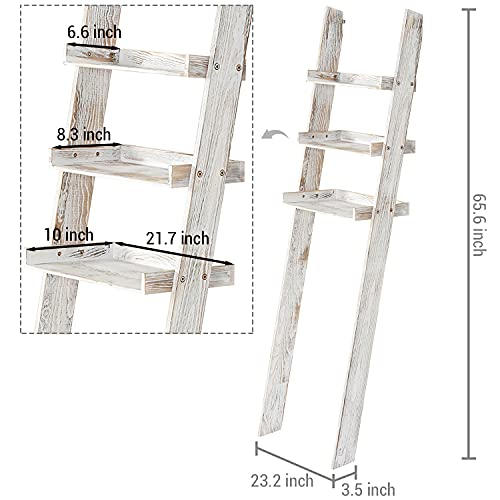 MyGift Over-The-Toilet Storage Shelves, 3-Tier Rustic Whitewashed Wood Leaning Bathroom Ladder Shelf