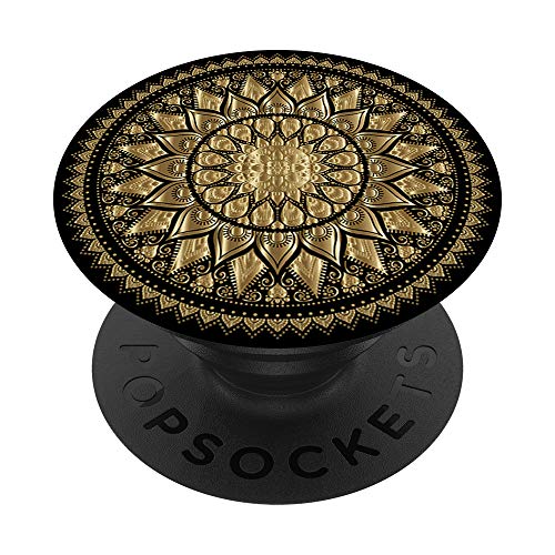 Festive Sun Mandala with Golden and Black Pattern PopSockets PopGrip: Swappable Grip for Phones & Tablets