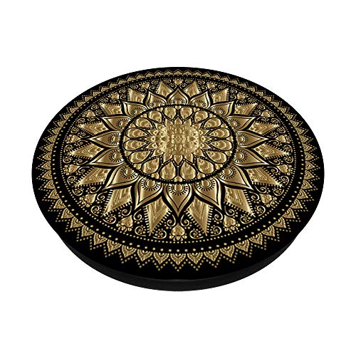 Festive Sun Mandala with Golden and Black Pattern PopSockets PopGrip: Swappable Grip for Phones & Tablets