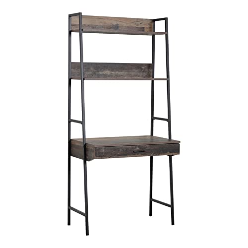 OS Home and Office ladder bookcase with desk, Rustic Planked Knotty Pine