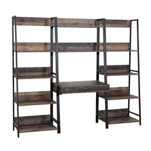 OS Home and Office ladder bookcase with desk, Rustic Planked Knotty Pine