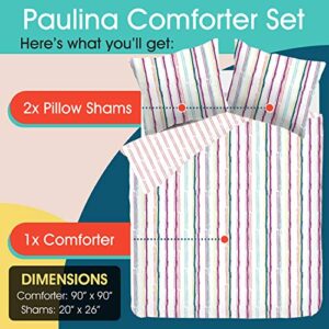 Refinery29 | Paulina Bedding Collection Modern Reversible Luxury Ultra Soft Comforter, All Season Premium 4 Piece Set, Design for Home Hotel Décor, (Full/Queen, White)