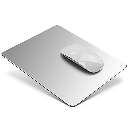 Metal Aluminum Mouse Pad, Office and Gaming Thin Hard Mouse Mat Double Sided Waterproof Fast and Accurate Control Mousepad for Laptop, Computer and PC,9.45 X 7.87 Inch,Silver