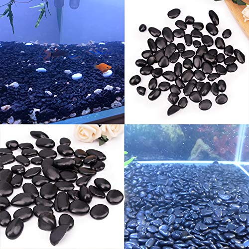 18 Pounds Black Pebbles Aquarium Gravel River Rock, Natural Polished Decorative Gravel,Garden Ornamental Pebbles Rocks,Black Decorative Stones,Black Pebbles,Polished Decor for Landscaping (Black)