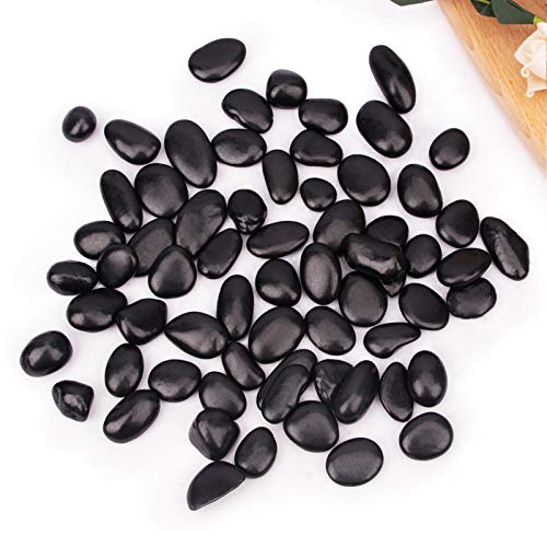 18 Pounds Black Pebbles Aquarium Gravel River Rock, Natural Polished Decorative Gravel,Garden Ornamental Pebbles Rocks,Black Decorative Stones,Black Pebbles,Polished Decor for Landscaping (Black)