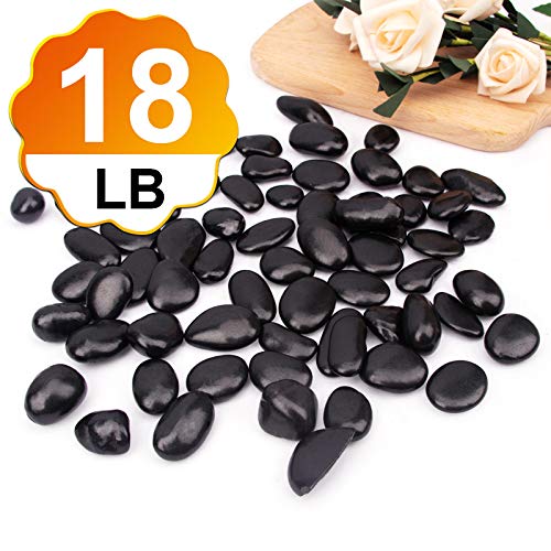 18 Pounds Black Pebbles Aquarium Gravel River Rock, Natural Polished Decorative Gravel,Garden Ornamental Pebbles Rocks,Black Decorative Stones,Black Pebbles,Polished Decor for Landscaping (Black)