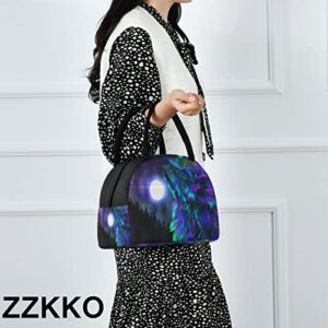 ZZKKO Colorful Moon Wolf Lunch Bag Box Tote Organizer Lunch Container Insulated Zipper Meal Prep Cooler Handbag For Women Men Home School Office Outdoor Use