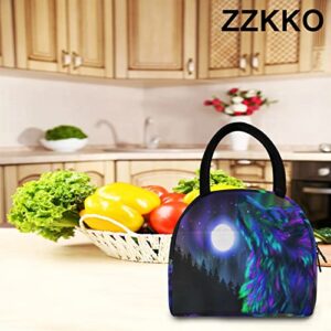 ZZKKO Colorful Moon Wolf Lunch Bag Box Tote Organizer Lunch Container Insulated Zipper Meal Prep Cooler Handbag For Women Men Home School Office Outdoor Use