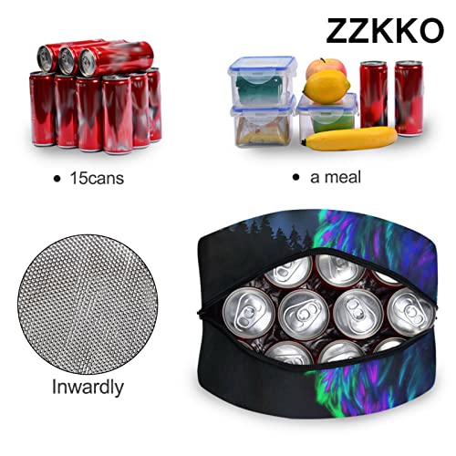 ZZKKO Colorful Moon Wolf Lunch Bag Box Tote Organizer Lunch Container Insulated Zipper Meal Prep Cooler Handbag For Women Men Home School Office Outdoor Use