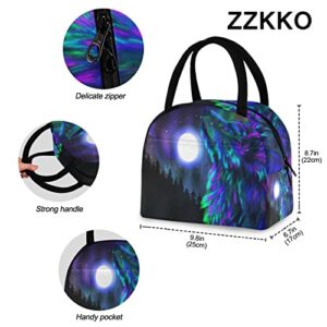 ZZKKO Colorful Moon Wolf Lunch Bag Box Tote Organizer Lunch Container Insulated Zipper Meal Prep Cooler Handbag For Women Men Home School Office Outdoor Use