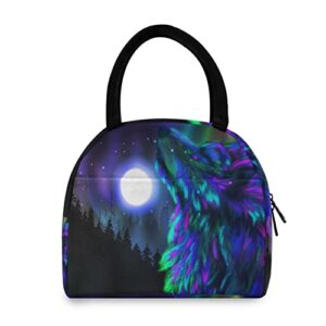 ZZKKO Colorful Moon Wolf Lunch Bag Box Tote Organizer Lunch Container Insulated Zipper Meal Prep Cooler Handbag For Women Men Home School Office Outdoor Use