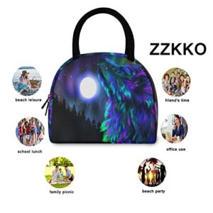 ZZKKO Colorful Moon Wolf Lunch Bag Box Tote Organizer Lunch Container Insulated Zipper Meal Prep Cooler Handbag For Women Men Home School Office Outdoor Use